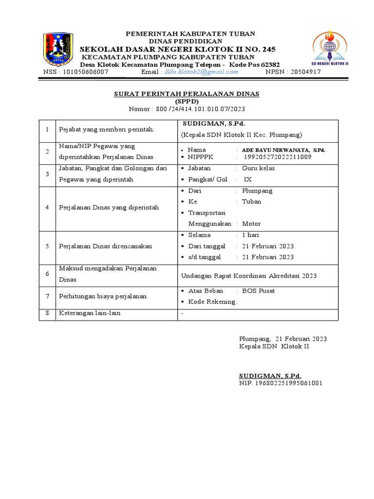 SPPD Rapat Dinas | PDF