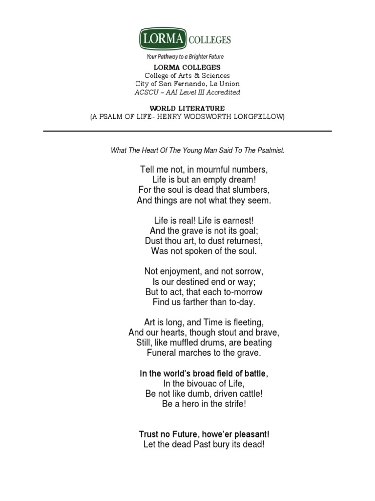 Analysis of "A Psalm of Life" Poem | PDF