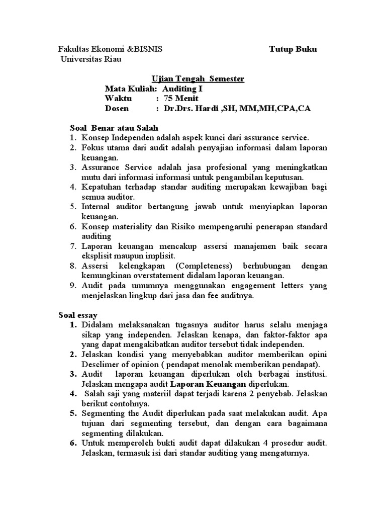 Soal Uts Audit 1 2023 | PDF