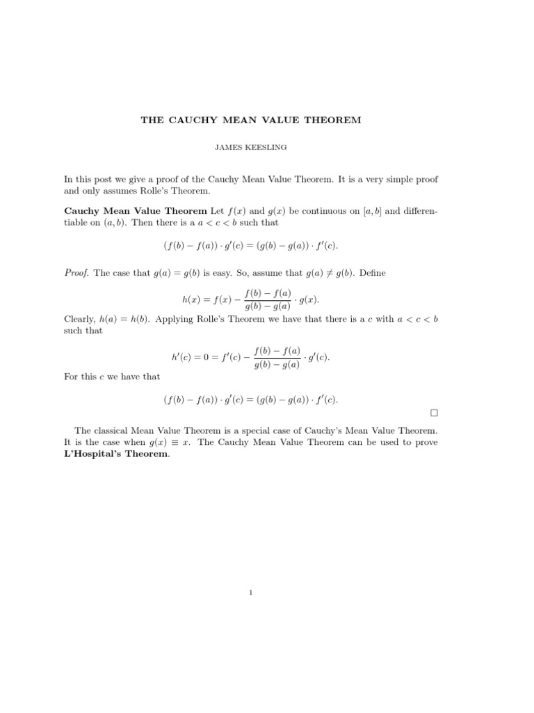 Cauchy Mean Value Pdf