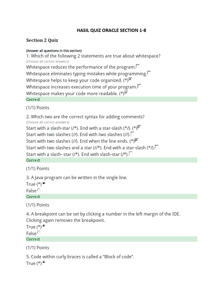 HASIL QUIZ ORACLE SECTION 1-8 - Tantri | PDF