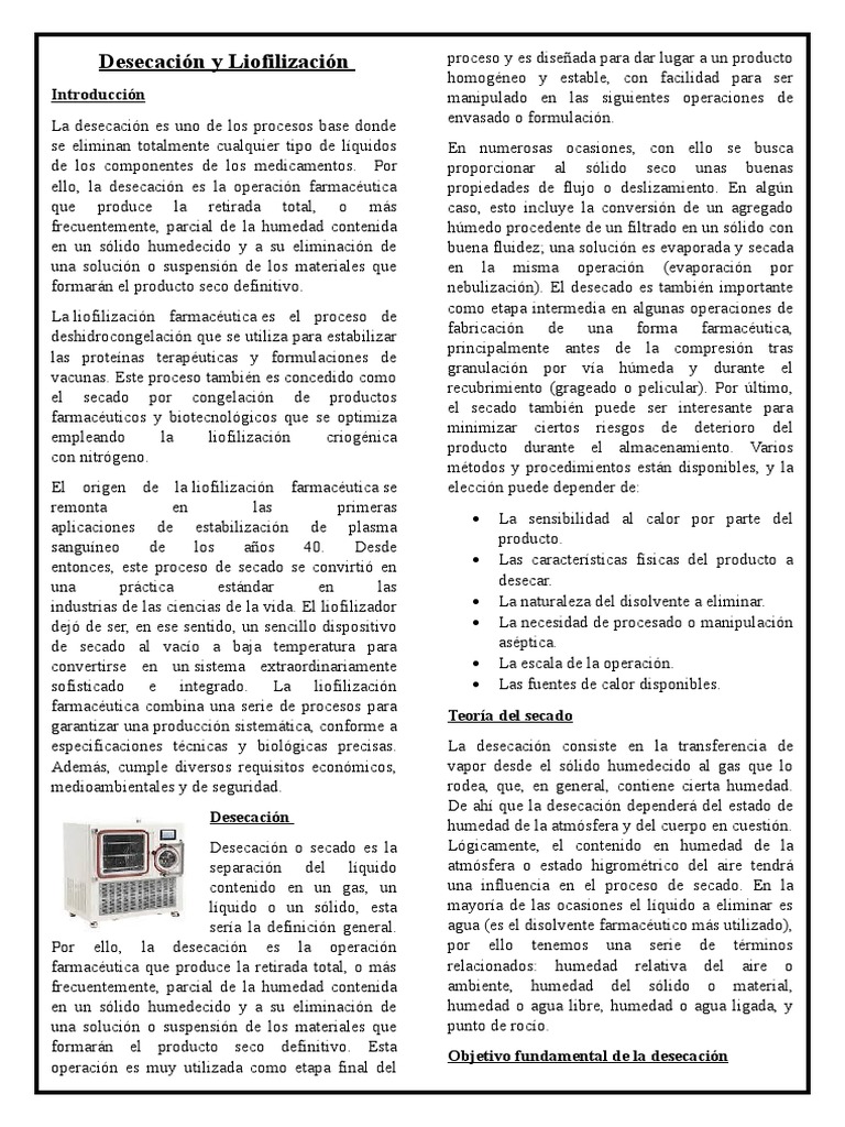 Desecación y Liofilización | PDF | Humedad | Agua