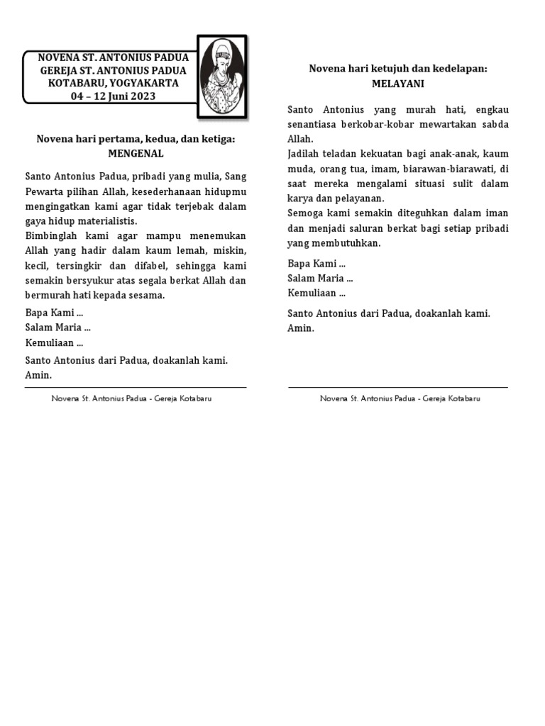 Novena St. Antonius Padua 2023 | PDF
