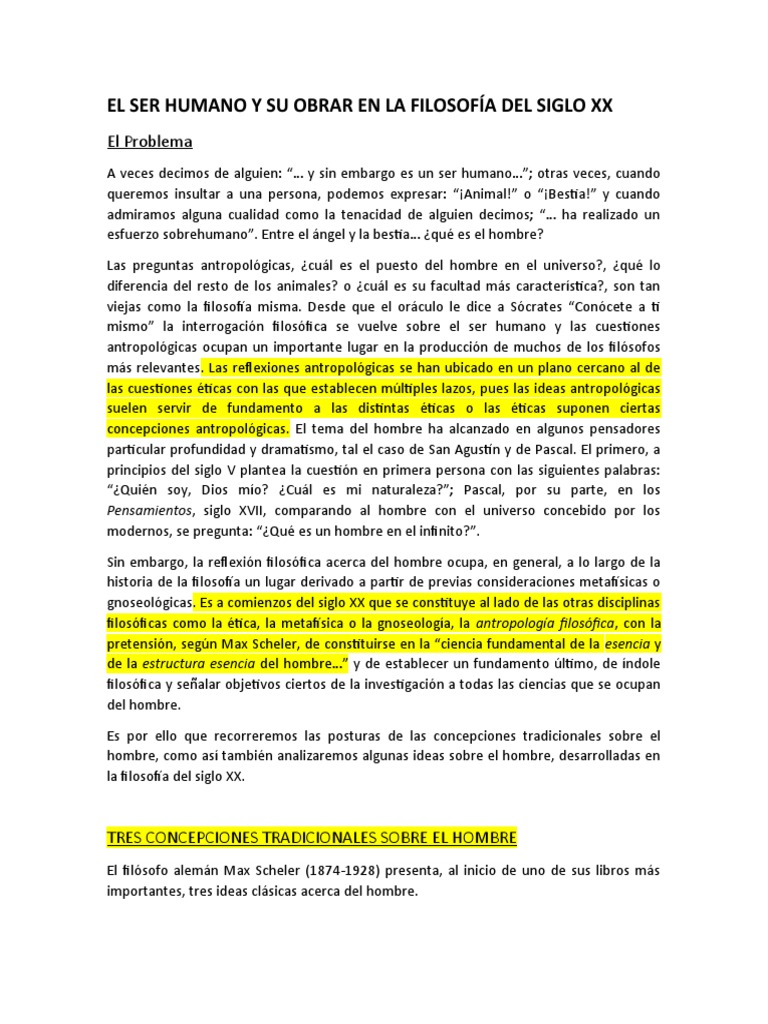 El Ser Humano y Su Obrar en La Filosofia Del Siglo XX | PDF