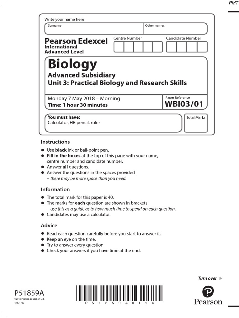 June 2018 (IAL) QP - Unit 3 Edexcel Biology A-Level | PDF