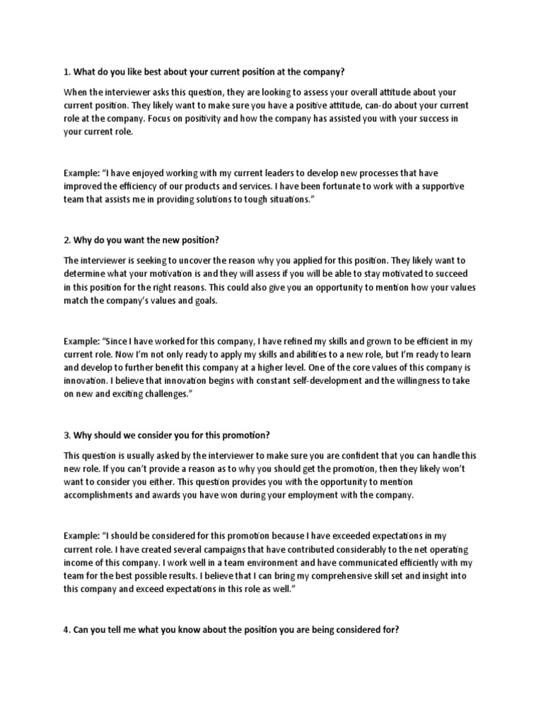 Promotion Interview Sample Questions | PDF | Teachers | Thought