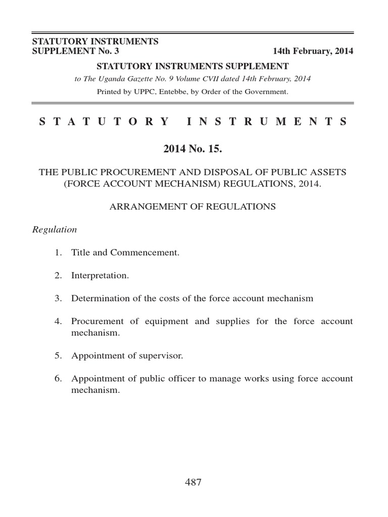 Force Account Mechanism Regulations 2014 | PDF | Procurement | Government