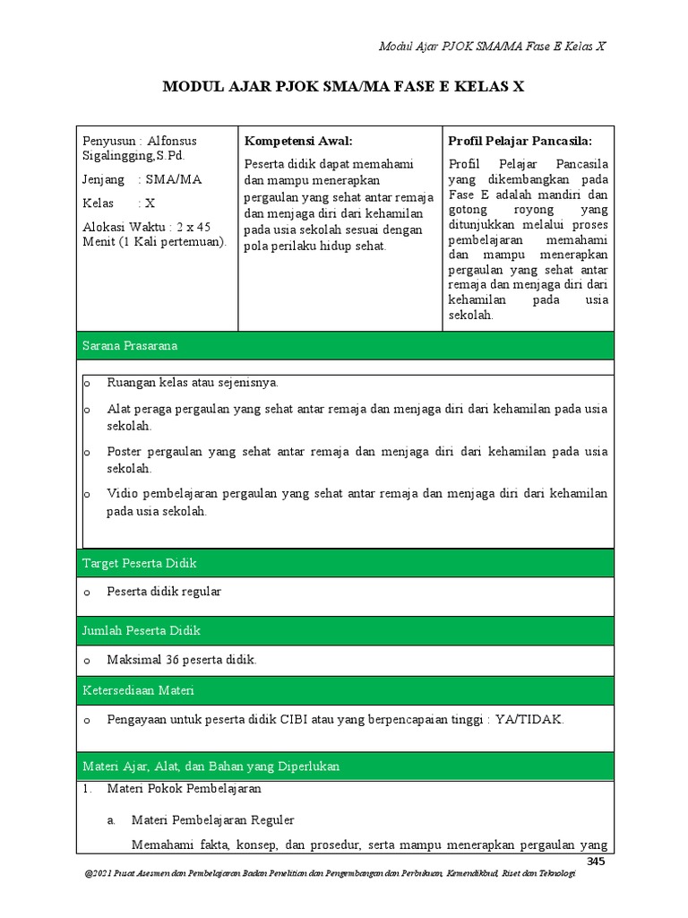 13 Modul Ajar Pergaulan Sehat Remaja - 27!07!2021 - Oke | PDF