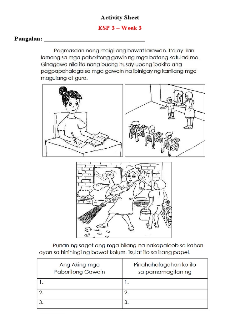 Activity Sheet Pangalan:: ESP 3 - Week 3 | PDF