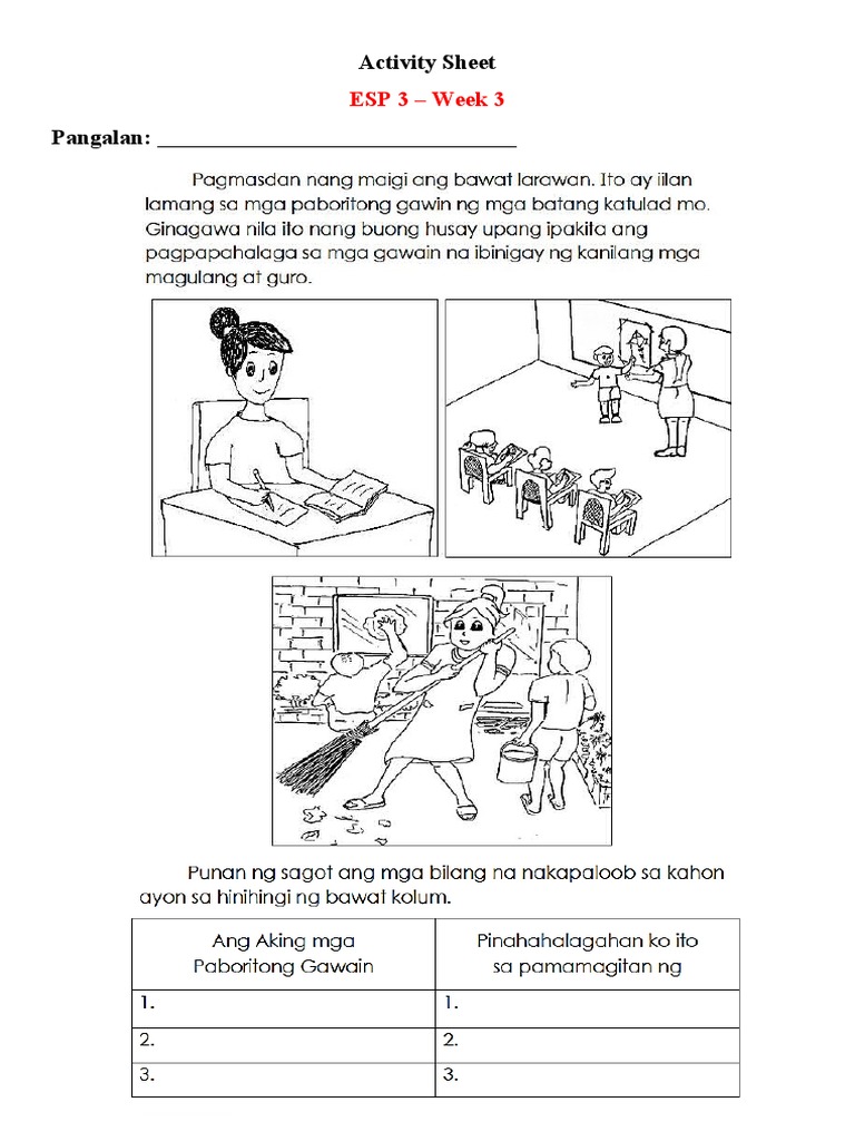 Activity Sheet Pangalan:: ESP 3 - Week 3 | PDF