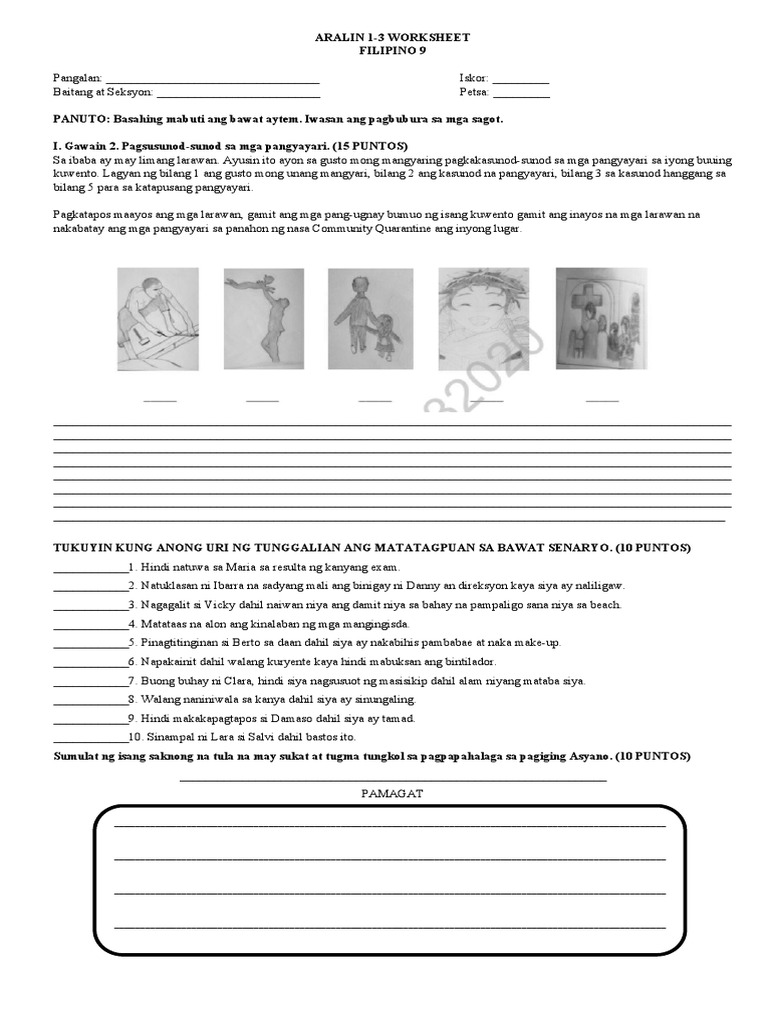 Filipino 9 Activity - Aralin 1-3 | PDF