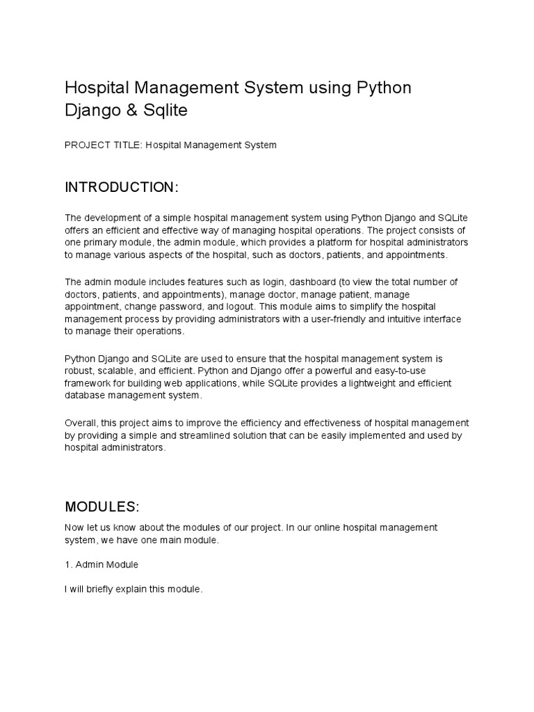 Hospital MGMT System - Simple | PDF