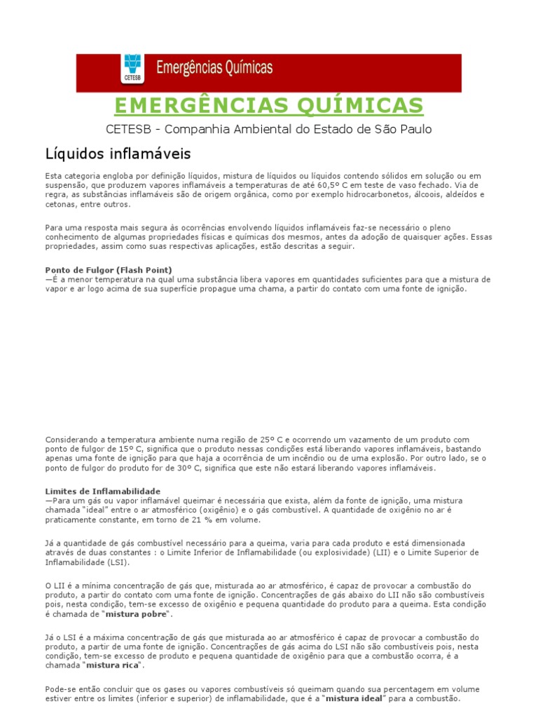 Cetesb - Liquidos Inflamáveis (LII e LSI) | PDF | Combustão | Oxigênio
