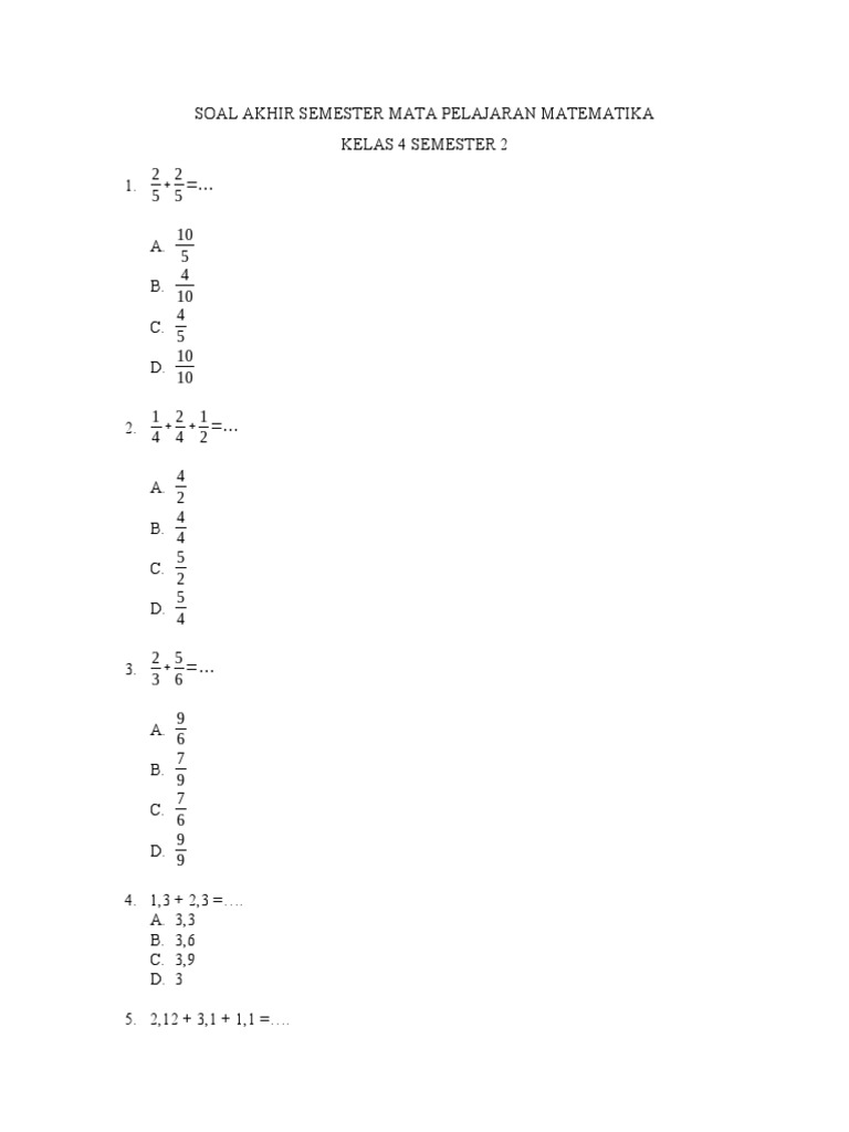 Soal Matematika Kelas 4 Semester 2 | PDF