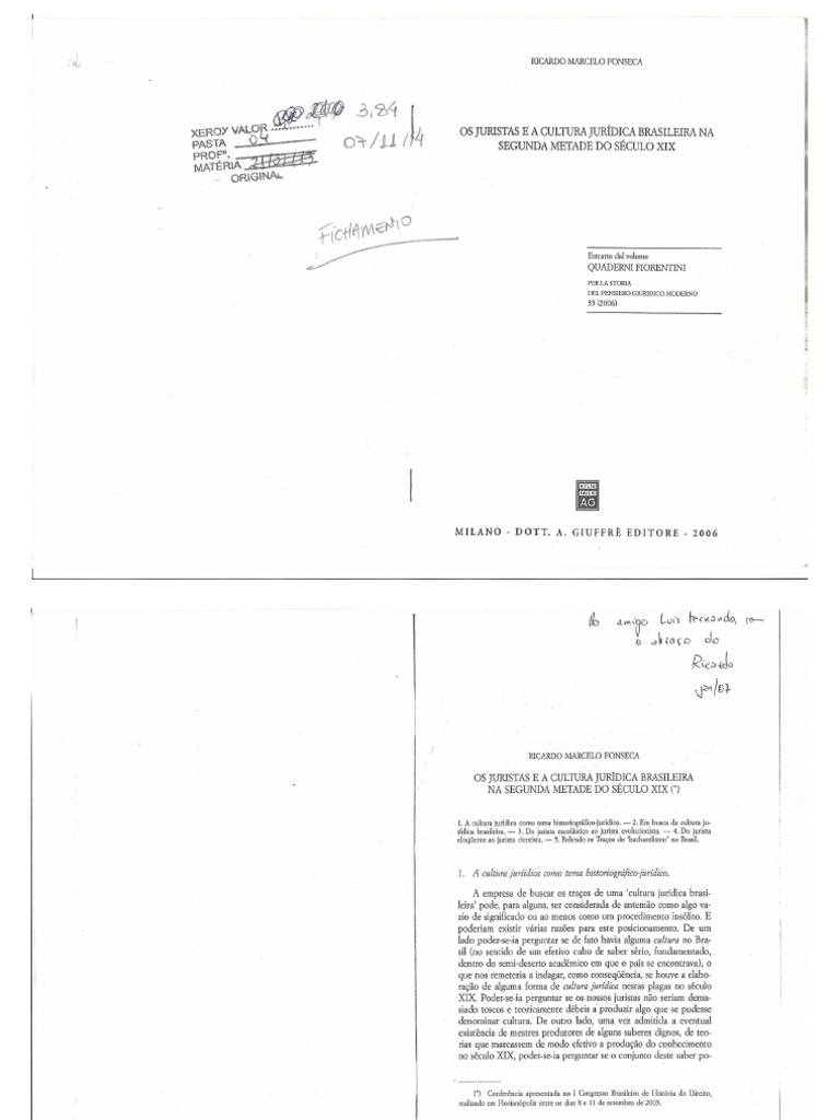 FONSECA, Ricardo Marcelo. Os Juristas e A Cultura Jurídica Brasileira ...