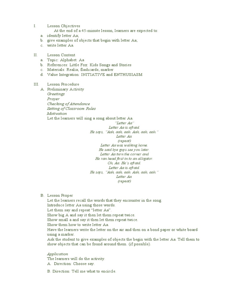 Semi-Detailed Lesson Plan (Nursery) GJD | PDF