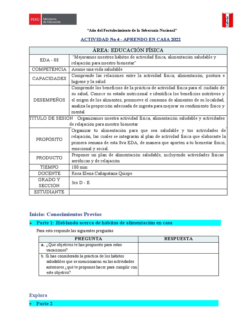 EDA8 VII 3ro Actv 4 | PDF | Alimentos | Índice de masa corporal