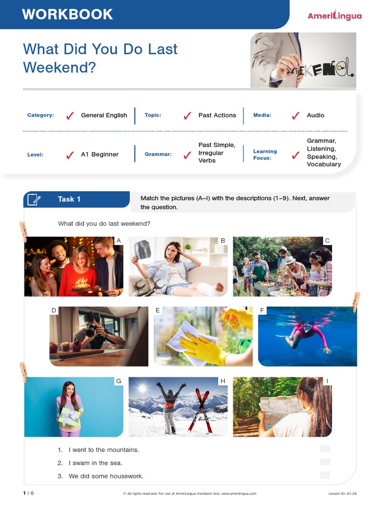 A1-28 Workbook What Did You Do Last Weekend | PDF