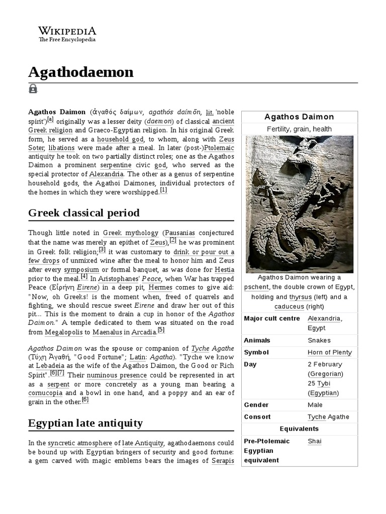 Agathodaemon | PDF | Ancient Greek Religion | Polytheism