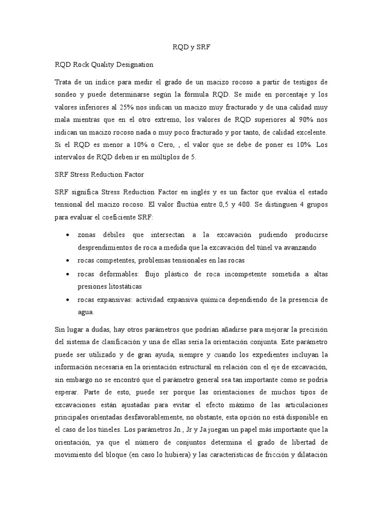 RQD y SRF | PDF