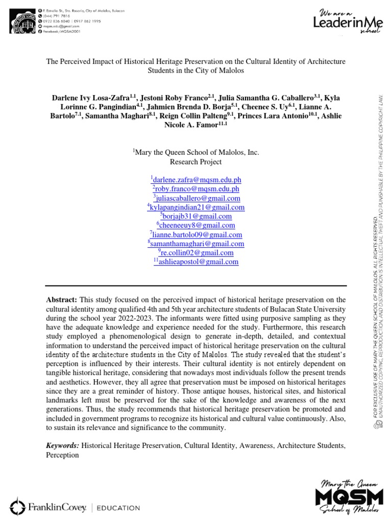 The Perceived Impact of Historical Heritage Preservation On The ...