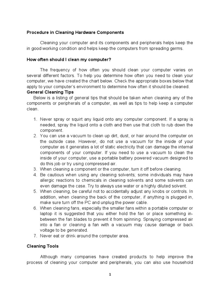 Cleaning Procedures for Computer Hardware | PDF | Compact Disc | Vacuum ...