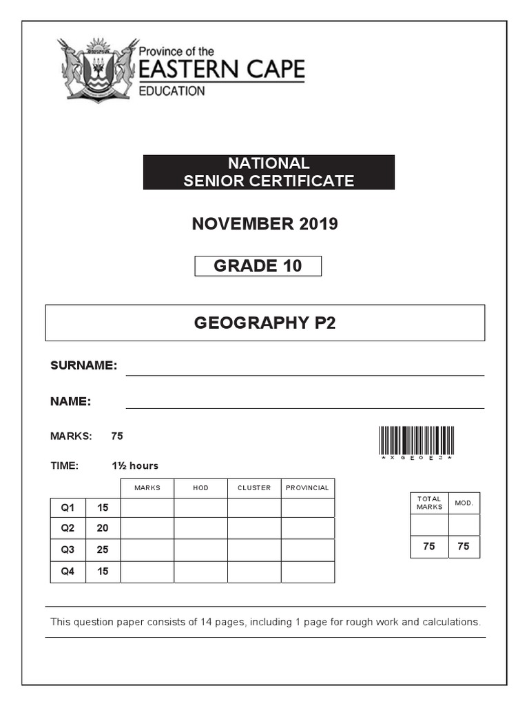 Geography p2 QP Gr10 Nov 2019 Eng D | PDF