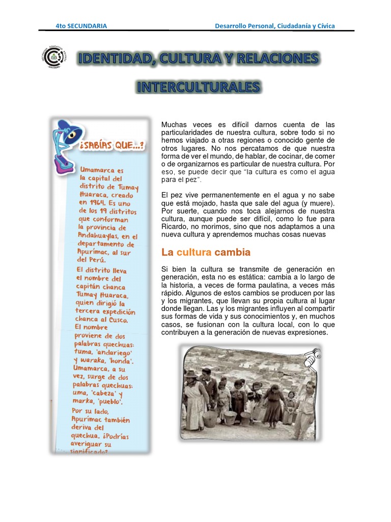 4to IDENTIDAD, CULTURA Y RELACIONES INTERCULTURALES | PDF