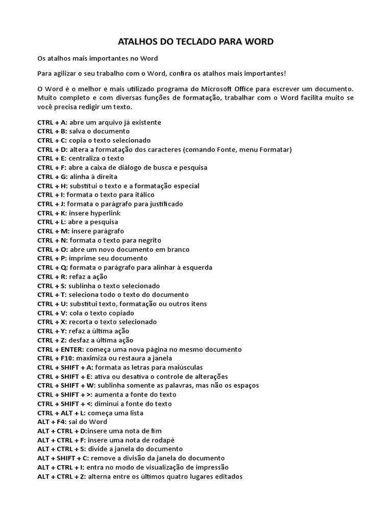 Atalhos Do Teclado para Word | PDF