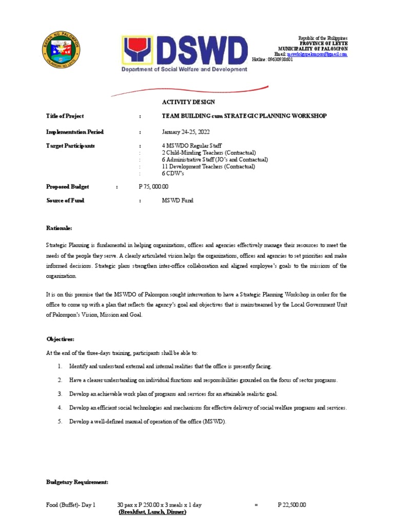 Activity Design | PDF | Strategic Planning | Goal