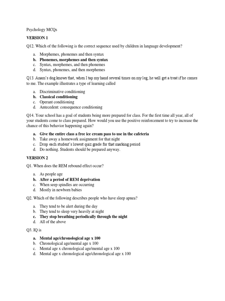 Psychology Exam Prep Questions | PDF | Language Arts & Discipline ...