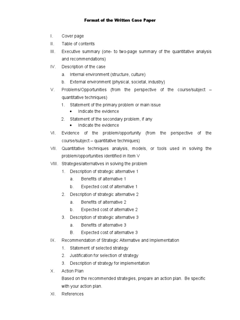 Format of The Written Case Paper | PDF