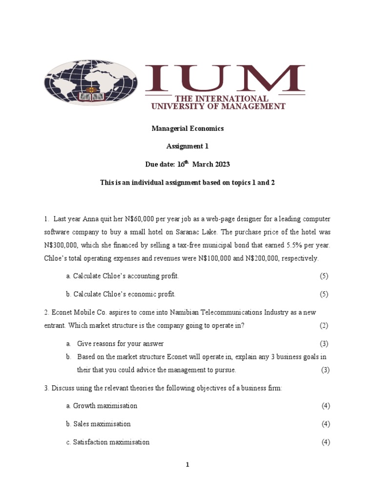 Managerial Economics Assignment One | PDF