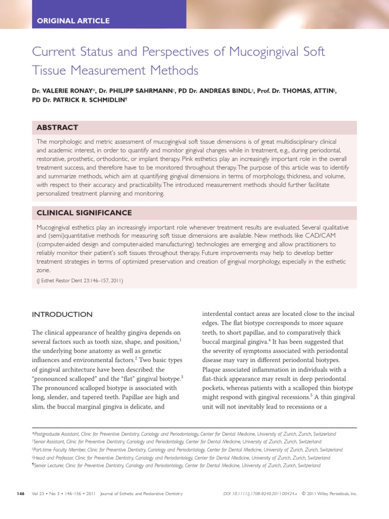 Current Status and Perspectives of Mucogingival Soft Tissue Measurement ...
