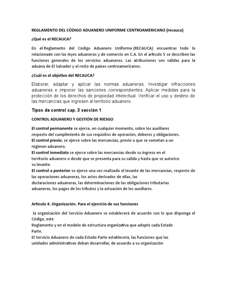 Reglamento Del Código Aduanero Uniforme Centroamericano | Descargar gratis PDF | aduana | Regulación