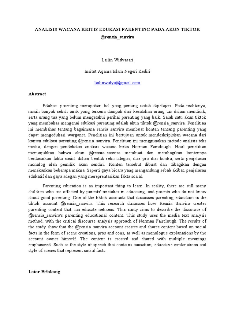 Jurnal RMM Lailin Widyasari Edukasi Parenting Tiktok Rensia Sanvira ...