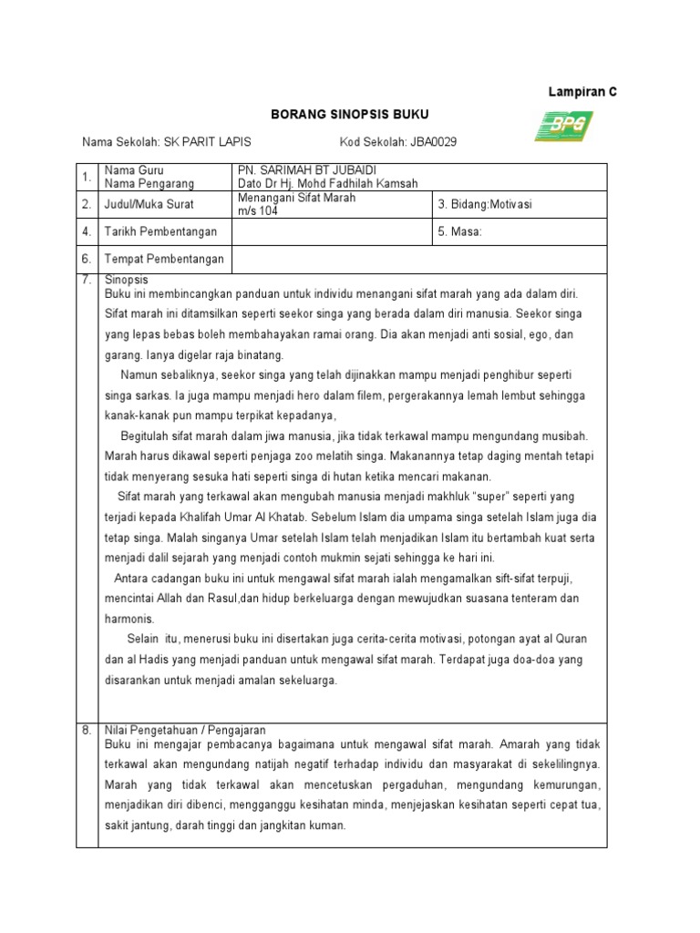 Borang Sinopsis Buku 7 | PDF