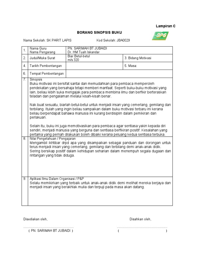 Borang Sinopsis Buku 4 | PDF