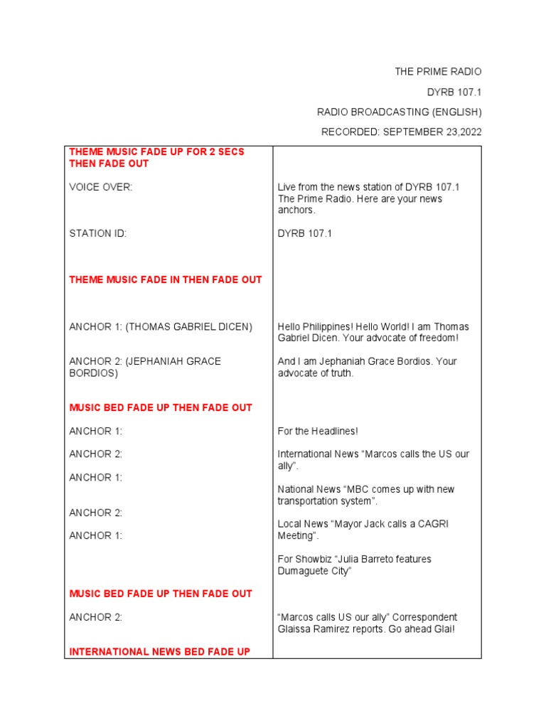 Radio Broadcast Script | Download Free PDF | Mass Media