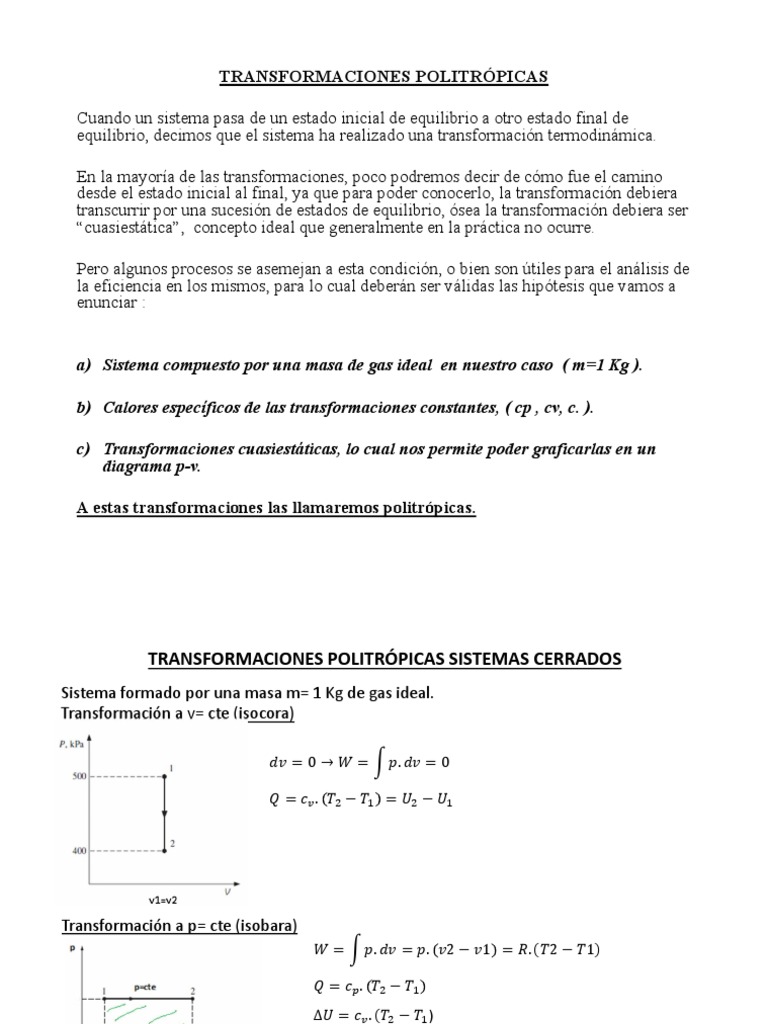 Transformaciones politrópicas 2022 | PDF