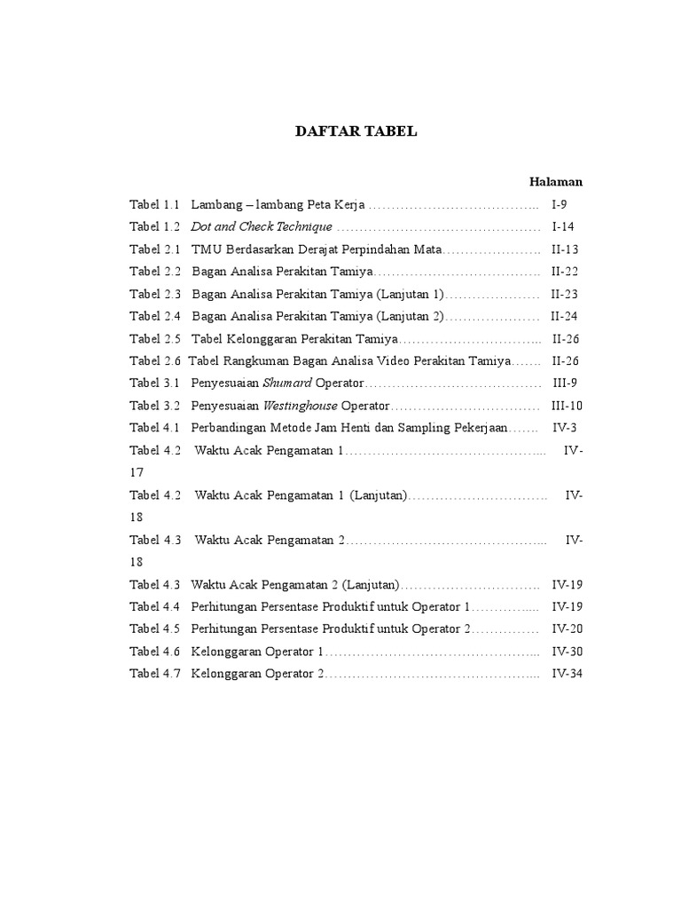 Daftar Tabel - All MTM-1 | PDF