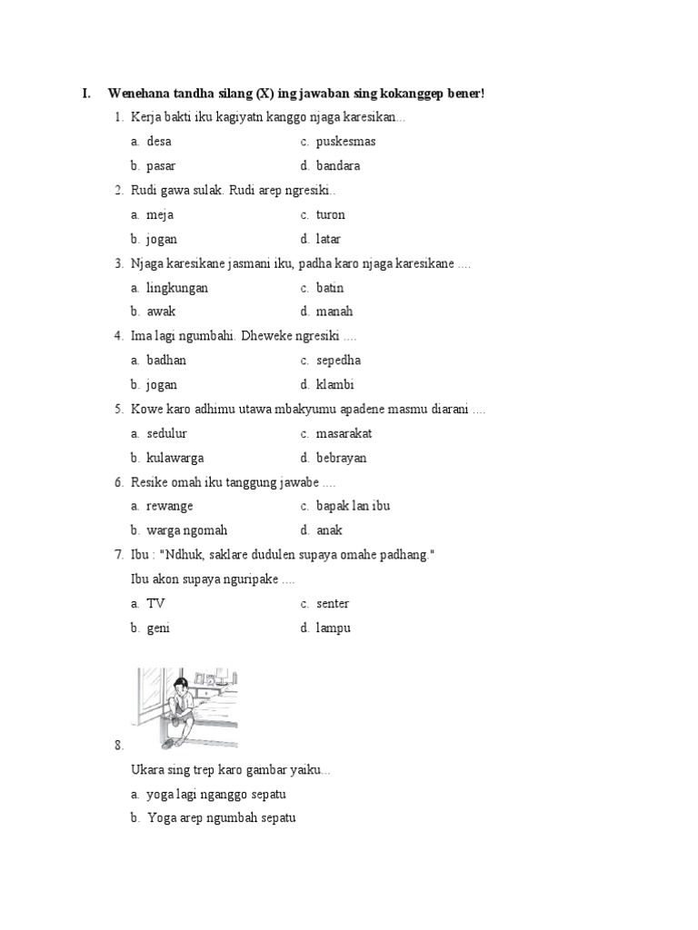 I. Wenehana Tandha Silang (X) Ing Jawaban Sing Kokanggep Bener! | PDF