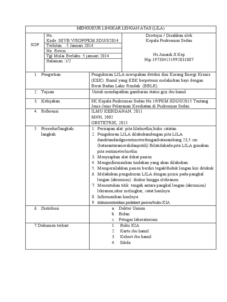 Sop Pemeriksaan - Mengukur Lila | PDF