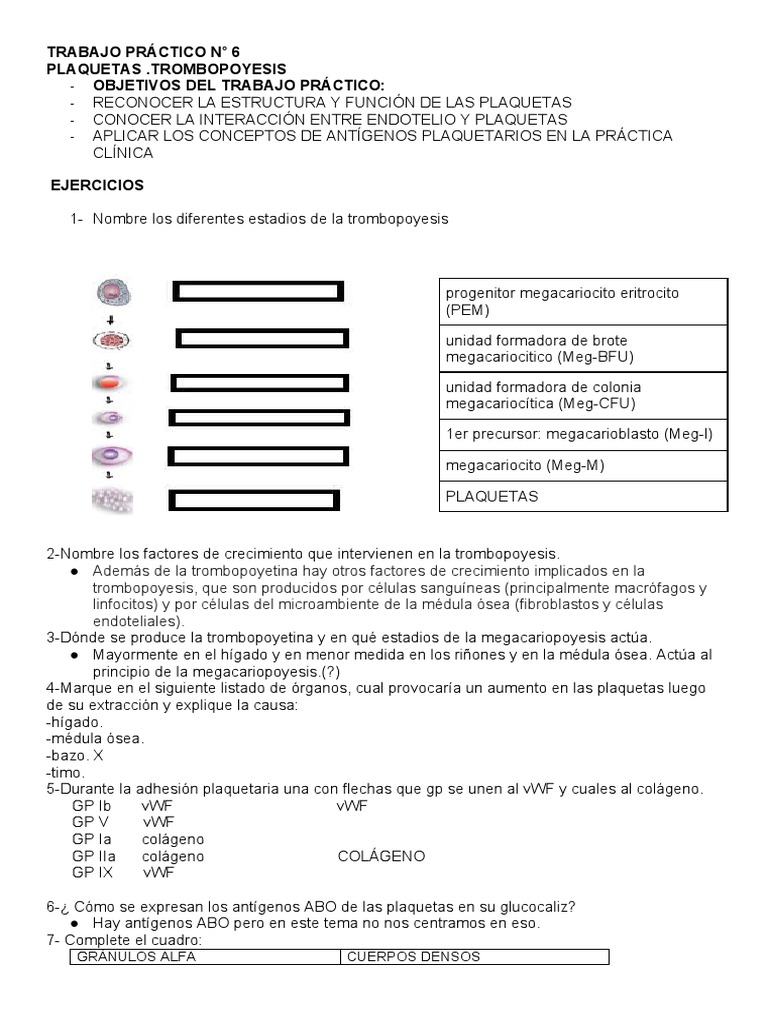 TP 6 y 7 de Fisio Sangre RESUELTO | PDF | Plaqueta | Hemostasia