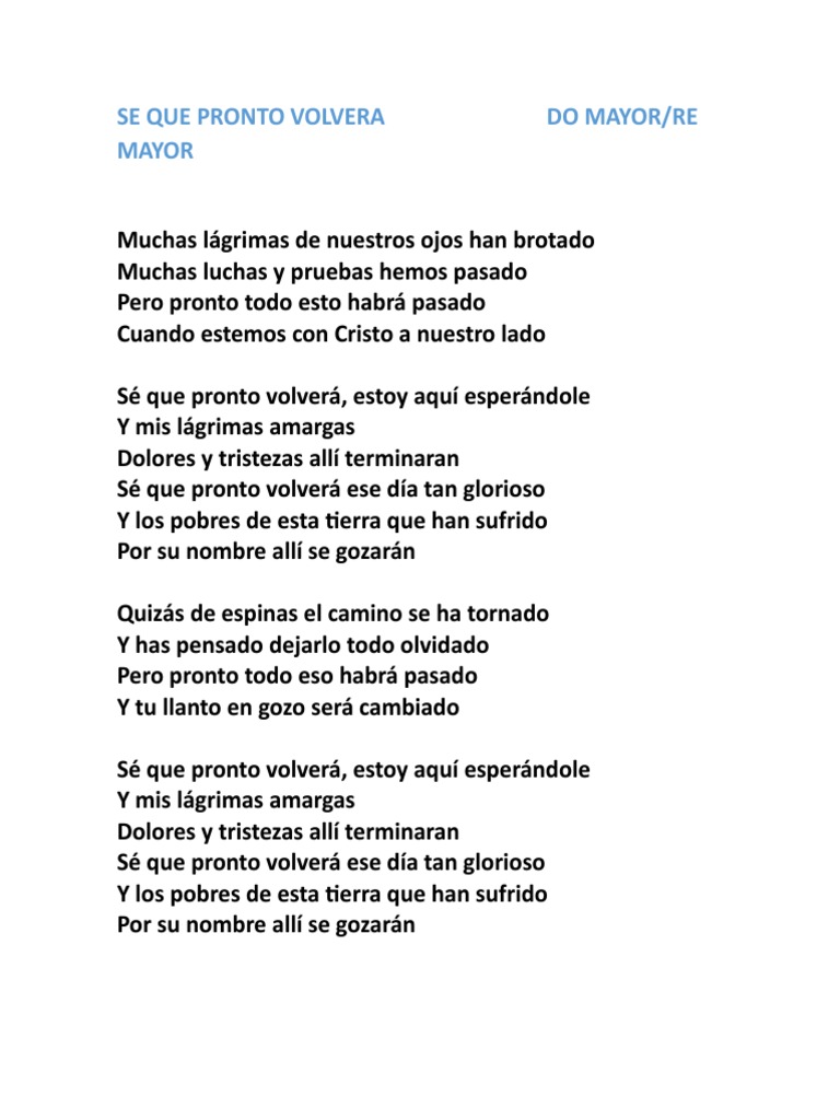 Se Que Pronto Volvera Do Mayor | PDF