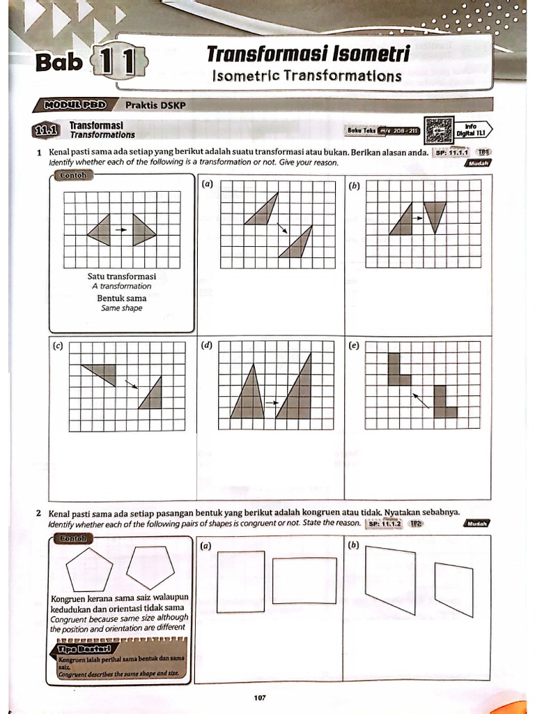 Bab 11 Transformasi Isometri Pelajar | PDF