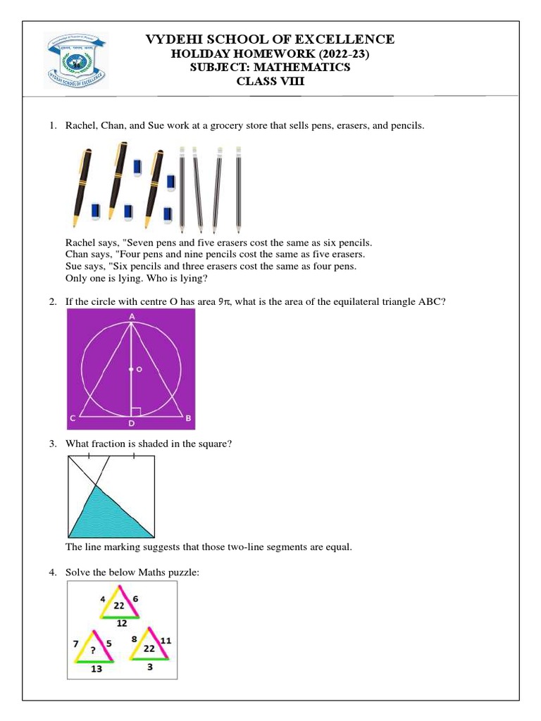 Grade 8 Holiday Homework - 2022-23 | PDF