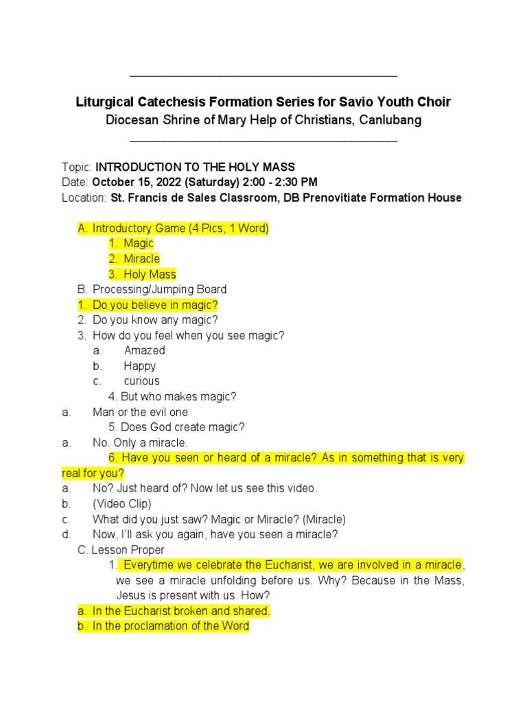 Lesson 1 - Introduction To The Holy Mass | PDF