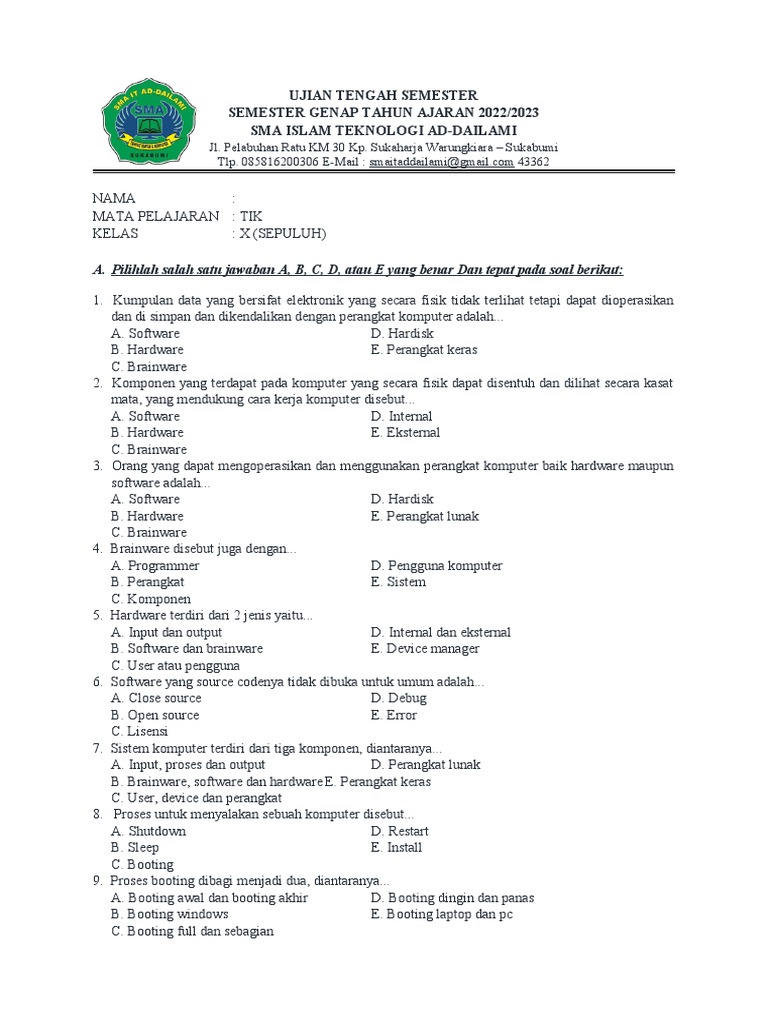 Uts Genap Tik Kelas (X.xi) | PDF