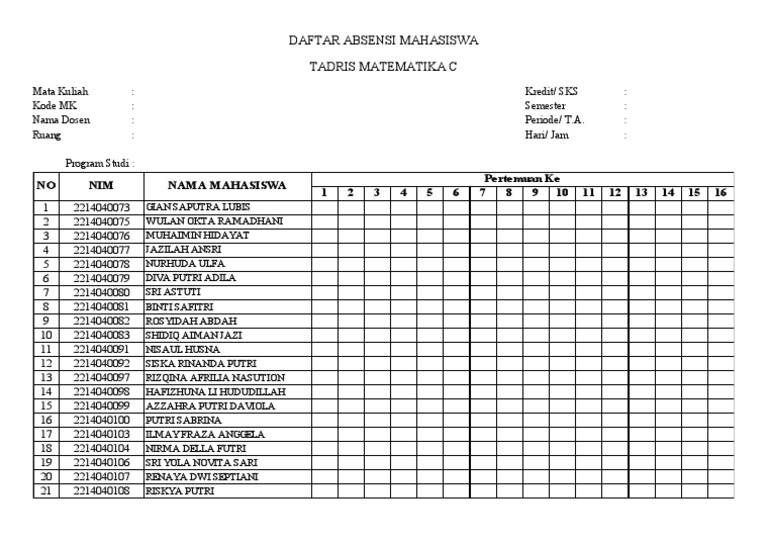Daftar Absensi Mahasiswa | PDF